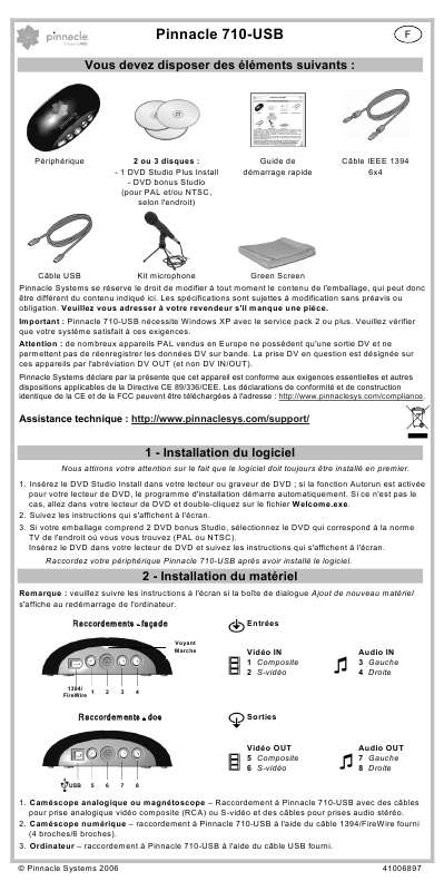 Notice PINNACLE 710 USB - Trouver une solution à un problème PINNACLE 710 USB mode d'emploi ...